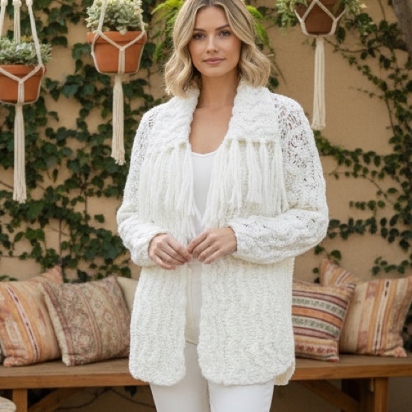 Chico's | Sweaters | Chicos Super Soft Shaggy Fringe Ivory Openfront ...